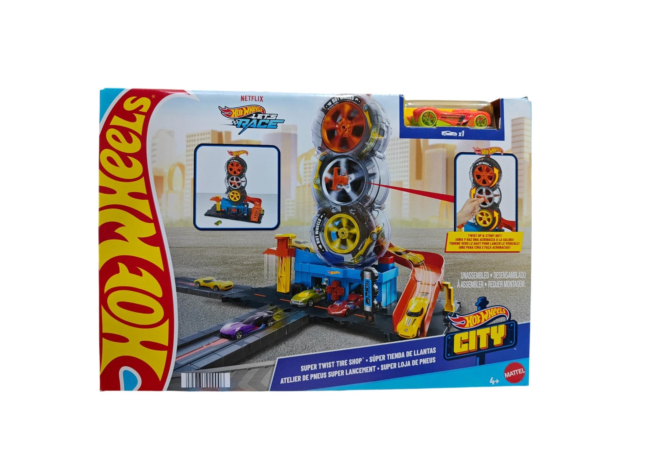 Hot Wheels City Super Twist Tire Shop Playset – Stunt Launch & 1 Car ...